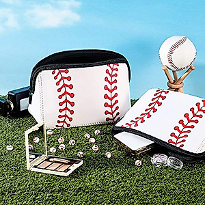 Boao 2 Pieces Softball Bag Softball Print Makeup Bag Baseball Travel Cosmetic Waterproof Pouch with Zipper(10.24 x 5.12 x 3.7 Inch,White)