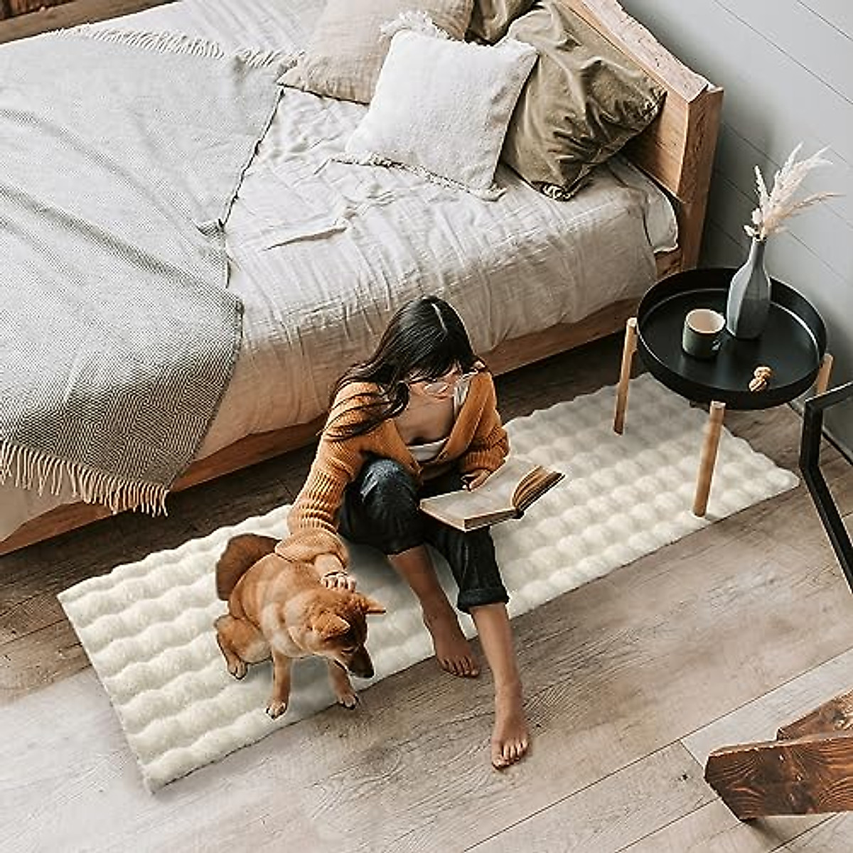 White Fluffy Faux Fur Rug - 2x6 Feet Fuzzy Sheepskin Throw Rug, Ultra Soft Shag Rug for Bedroom,Living Room,Fireplace,Nursery Decor