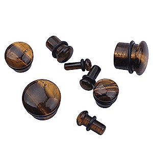 changgaijewelry 2 Pairs Set Clear Opalite Moonstone Tiger Eye Ear Plugs Expander With O-Ring Body Piercing (Plug gauge=4mm(6G))