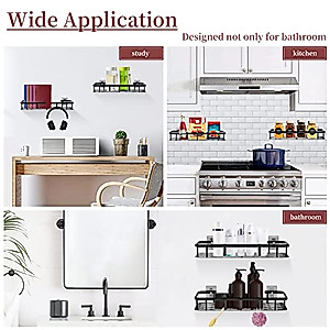 ZGDZ Self-Adhesive Black Shower Shelves with Removable Hooks Bathroom Stick on Shower Caddy Wall Mount Aluminum Shower Organizers Bathroom Trays Toiletries Holders 2-Pack