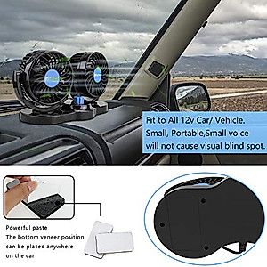 Jhua 12V Electric Car Fan 360 Degree Rotatable 2 Speed 4in Dual Head Car Auto Cooling Air Circulator Fan Quiet - Cigarette Lighter for Van SUV RV Boat Auto Vehicles Golf (Black