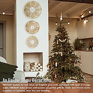 Seagrass Hanging Woven Wall Baskets Set of 3 - Boho Farmhouse Handcrafted & Unique Wicker Wall Art Decor for Living Room, Dining Room, Bedroom