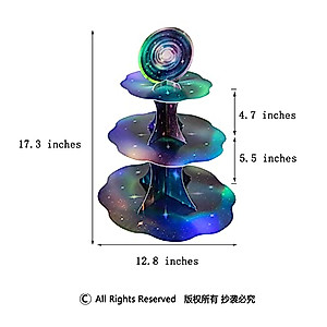 Romatic Aurora Shoting Star Cupcake Stand Space Cake Stand for Space Birthday Party Decoration Galaxy Planet Celestial Meteor Shower Wedding Anniversary Baby Shower Birhtday Party Supplies