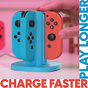 TALK WORKS Joy Con Charging Dock for Nintendo Switch - Joycon Docking Station Charges Up to 4 Joy-Con Controllers Simultaneously (Controllers Not Included) - Blue