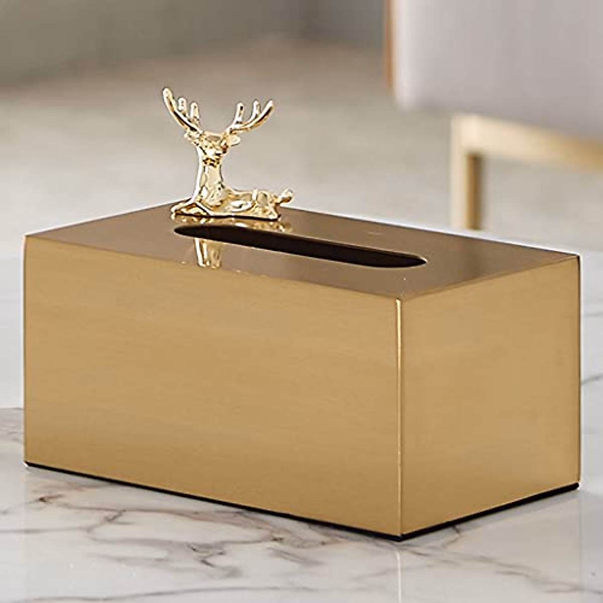 Cosmetic Tissue Box,Modern Rectangle Paper Dispenser,Rectangular Holder for Storage On Bathroom Vanity, Countertop, Bedroom Dresser, Night Stand, Desk, Table (Color : Golden Deer)