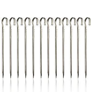 DELIGHTBOX UPI New Long Stainless Steel, Barbecue, BBQ, Shish Kebab Kabob Skewers, Ring-Tip Handle, 1 Dozen, 12" L