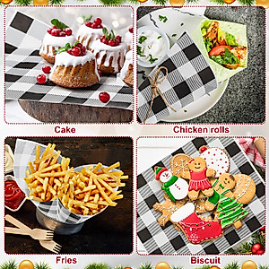 150 Pieces Wax Paper Sheets Christmas Wrap Paper Grease Resistant Paper Liners Greaseproof Paper Food Wrap Wrapping Tissue Sandwich Wrap Paper for Restaurant Food Supplies (Black White Plaid Style)