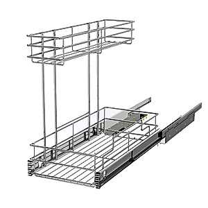 STORKING 2 Tier Under Sink Pull Out Cabinet Organizer Slide Wire Shelf Basket for Kitchen Base Cabinets 9" W 18.5" D 16" H