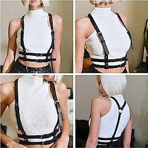 Widyany Punk Belt Black Pu Leather Belt, Harness Belt for Women Gothic Body Adjustable Waist Belts Rave Halloween Dresses Party Accessories