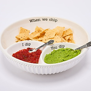 Mud Pie Circa Chip And Dip Bowl Set, White dish 3" x 12" dia | spoon 3 1/2"