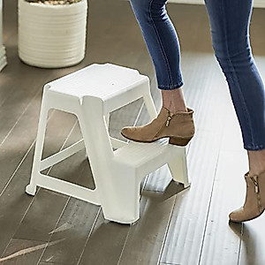 Gracious Living 18.75-Inch Tall, Sturdy Non Slip Plastic 2-Level Home Step Stool for Kitchen, Bathroom, Laundry, or Pantry, White