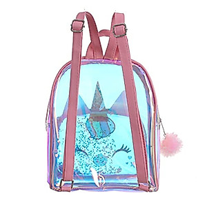 VALICLUD Clear Unicorn Backpack for Girl Holographic Backpack Clear Backpack Unicorn Transparent Backpack Clear Mini Backpack Casual Daypacks (Pink)