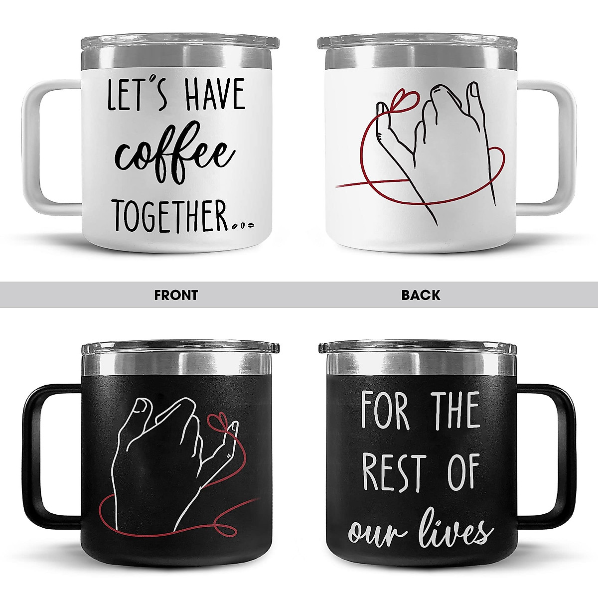 Giveena Fiance Gift For Women - Stainless Steel 14oz Mug Set of 2- Anniversary Wedding Engagement Gifts for Couple Bride and Groom - Bridal Shower Gift For Bride To Be Christmas Gift For Couple Wife