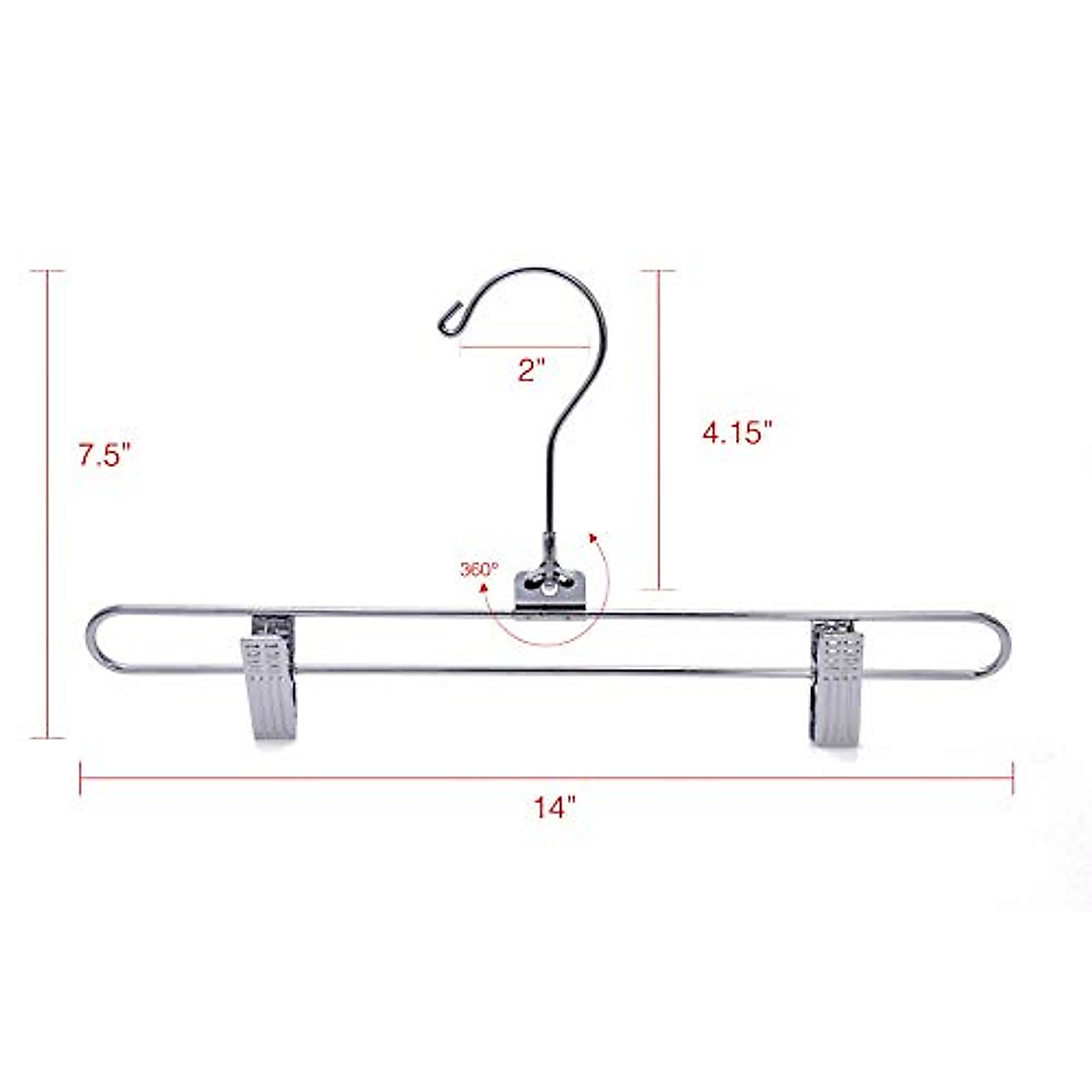 Quality Skirt Pants Trouser Hangers, 8-Pack Heavy Duty Metal Swivel Hook, Adjustable Clips, Jeans, Bottoms (Chrome, 8)