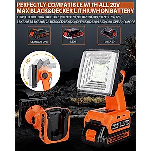 Cordless LED Work Light for Black and Decker 20v Battery, 25W LED Floodlight with USB-A&USB-C 2.1A Fast Charging Ports for Jobsite, Car Repairing, Camping, Emergency(Battery not Included)