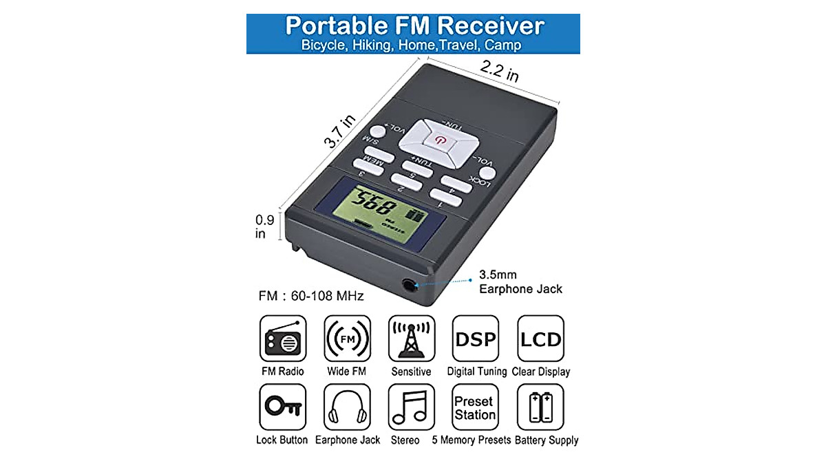 ZHIWHIS Mini Portable FM Radio with LCD Display and Earphones