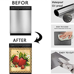 Homa Strawberries Decorations Magnetic Dishwasher Cover Panel Fruit Fridge Magnets Refrigerator Cute Vinyl Stickers Kitchen Home Decor Farmhouse 23Inch W x 26Inch H, 23InchWx26InchH