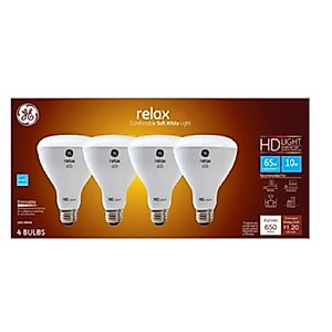 GE Relax LED Indoor Floodlight Bulbs, 10.5 Watt (65 Watt Equivalent) Soft White, Medium Base, Dimmable (4 Pack)