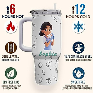 Personalized Nurse Tumbler 40oz -nurse scent analyst-Custom Name Insulated Travel Mug with Handle & Straw, Gift for Nurses, Medical Workers, Appreciation, Mother's Day rCE4Cv