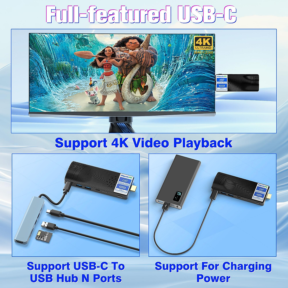 HIGOLEPC Mini PC Windows 11 Pro Celeron N4000 4GB/64GB,Micro Computer Stick PC USB PD3.0 and HDMI 4K Gigabit Ethernet,WiFi 5.0,BT 4.2, Mini Computer on Business Office Media Home