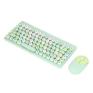 Wireless Keyboard and Mouse Combo for,Wireless Cute Mix Color 86 Keys Retro Round Concave Wireless Keyboard,Professional 1200DPI Gaming Keyboard Mouse (Green)