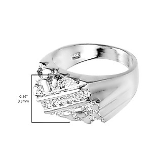 .925 Sterling Silver White Cubic Zirconia 3.8mm Channel Set Nugget Style Tapered Engagement or Wedding Ring - Size 7-1/2