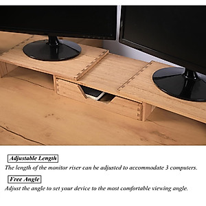 DDYURI Monitor Stand Rier - Computer Riser with Storage Drawer for Office Supplies - Wood Desktop Organizer Shelves with Adjustable Length Angle - Desk Organizer Tray Rack for Laptop (YPJ3T-LT)