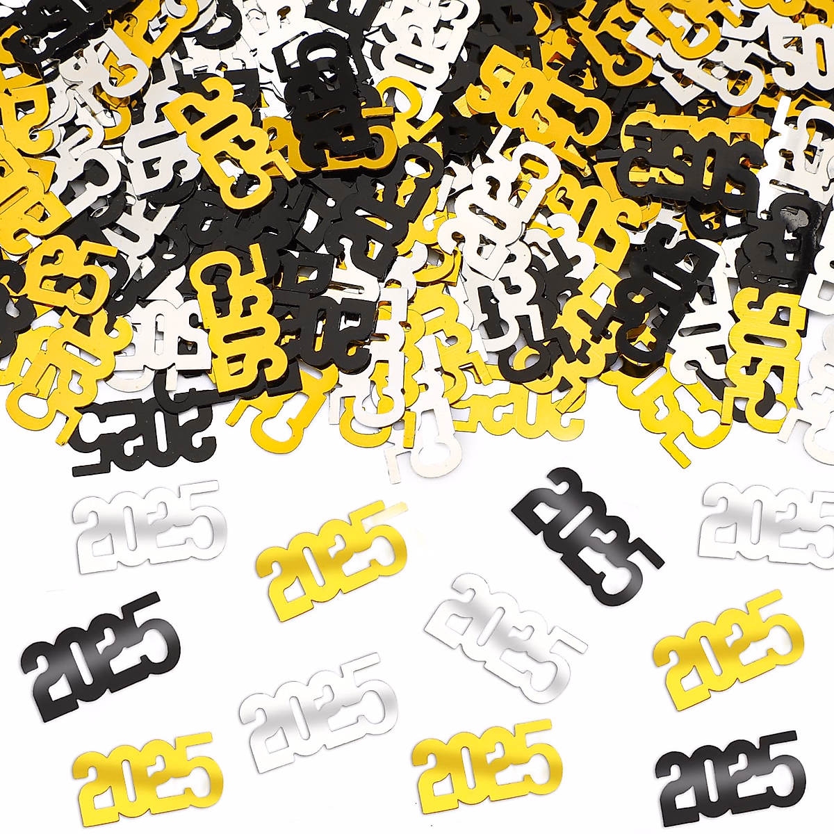 JULBEAR 2025 New Years Confetti, New Year Party Supplies Black Gold Silver 2025 Confetti New Year Eve Decorations 2025 Nye Table Centerpiece for Happy New Year Gift New Years Theme Events Decorations