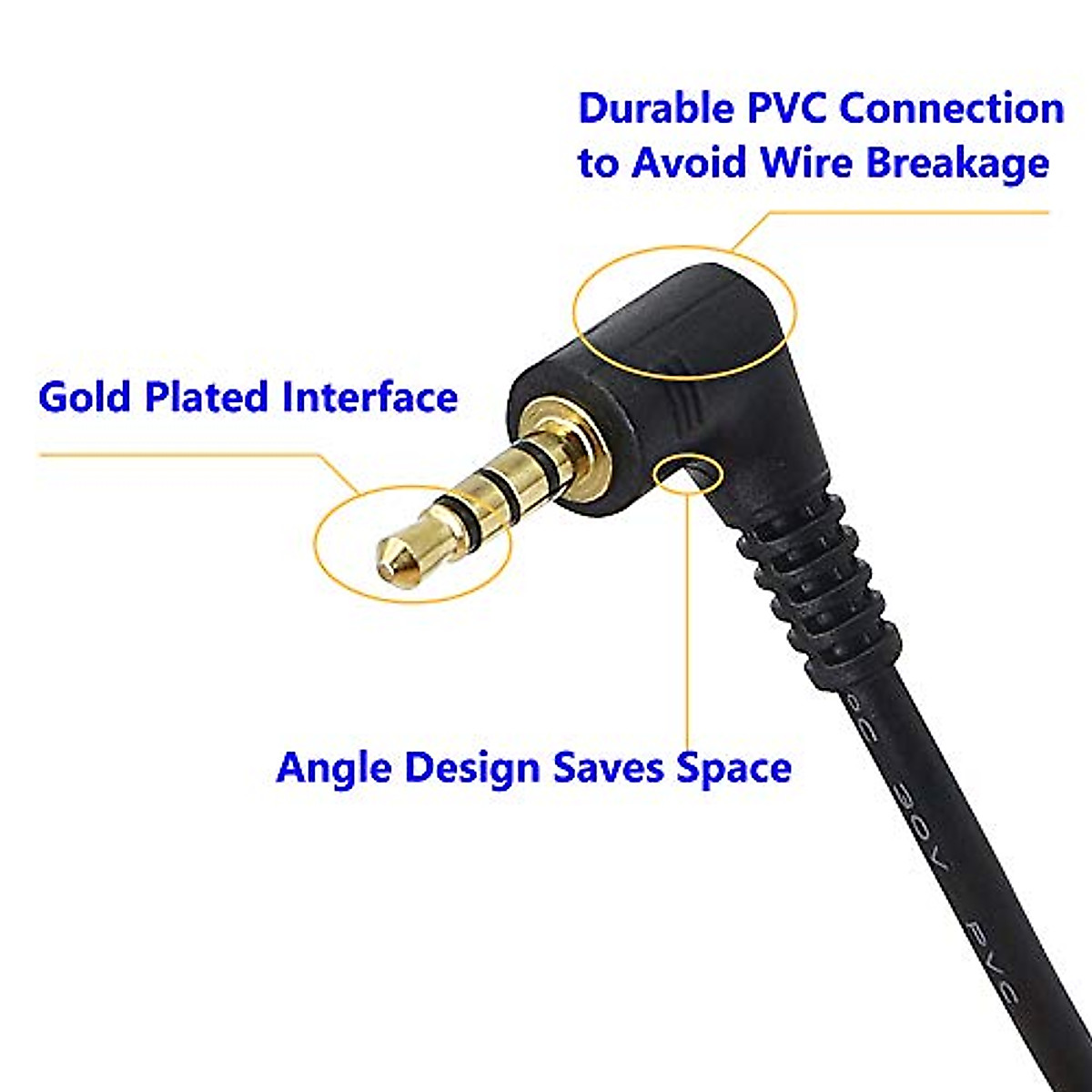 SinLoon 3.5mm TRRS Cable, (2-Pack) Gold Plated 90 Degree Right & Left Angled 3.5mm Stereo 4-Pole Male to Male Auxiliary Audio Cable for Smartphones,Tablets,Players Microphone(4-P,9inch)