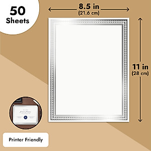 Juvale 50 Sheets Certificate Paper for Printing with Silver Foil Border for Graduation Diploma, Achievement Awards (8.5 x 11 in)
