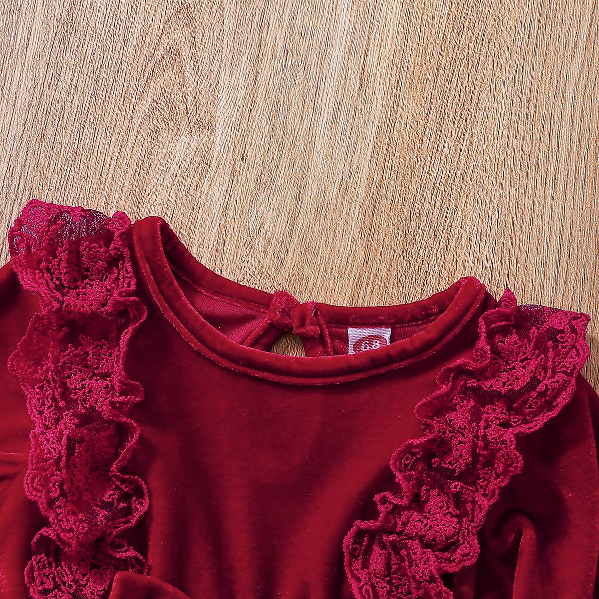 FIOMVA Newborn Baby Girl Christmas Outfit Ruffle Long Sleeve Velvet Dress Causal Princess Dresses Fall Winter Clothes(Christmas-Red Bow,6-9 Months)