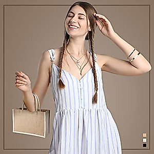 10 Pcs Small Burlap Jute Bags Jute Totes with handle Burlap Jute Gift Totes Burlap Welcome Bags for Women Bridesmaid Wedding Beach (8.66 x 6.3 x 5.12 Inch)