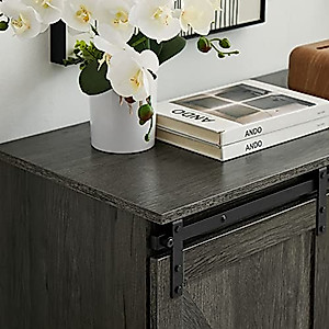 IRCPEN Sideboard Buffet Storage Cabinet, Small Accent Cabinet with Barn Door, 31.5" Cupboard Sliding Barn Door Kitchen Cabinet with Shelves for Bar, Living Room,Dining Room, Hallway (Dark Grey)