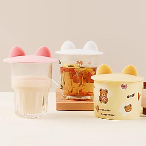 4Pack Cute Cat Ear Cup Lid Cover, JCSMARTEC Silicone Creative Anti-Dust Rubber Airtight Seal Suction Cap for Drink Glass Coffee Mug Can