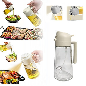 Kitchen Comfort 2 in 1 Oil Sprayer and Dispenser for Cooking - 16oz/470ml Glass Oil Bottle with Nozzle - Oil Sprayer for Cooking, Baking, Vinegar, Air Fryer, Frying, Olive Oil Sprayer – Off White