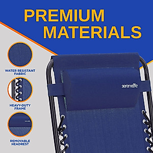 SereneLife SLZGHBLU29.5 Outdoor Adjustable Zero Gravity Lounge Chair Recliners with Plastic Cup Holder Side Table and Padded Headrest Pillows, 2 Pack, (Blue)