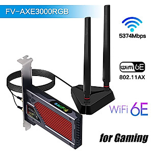 fenvi AX210 WiFi 6E PCI-E WiFi Adapter BT5.2 RGB Gaming 802.11ax ac 160MHz 2.4GHz 5GHz 6GHz Tri-Band 5400Mbps AX210NGW Desktop WiFi Card for PC Windows(Only WiFi 6E Router Antennas Support 6Ghz Band)
