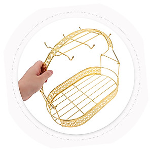 BESTonZON Wrought Iron Coffee Mug Cup Holder Stand Dishes Organizer Rack for Counter Cabinet Table for Kitchen Restaurant Office - 33.3 x 29.2 x 20cm (Golden)