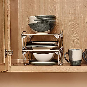 YBM HOME Stackable Shelf Storage Rack for Kitchen, Bathroom, and Office, Silver Mesh Wire Stainless Steel Organizer with Interlocking Legs, Foldable Design to Put Away (Small)