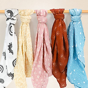 Babekin Baby Swaddle Blankets, Soft Silky Baby Blankets for Baby Boys & Girls, 100% Organic Cotton, Breathable and Skin-friendly Baby Receiving Swaddles, Baby Blankets Unisex, 47 x 47 inches (Style D)