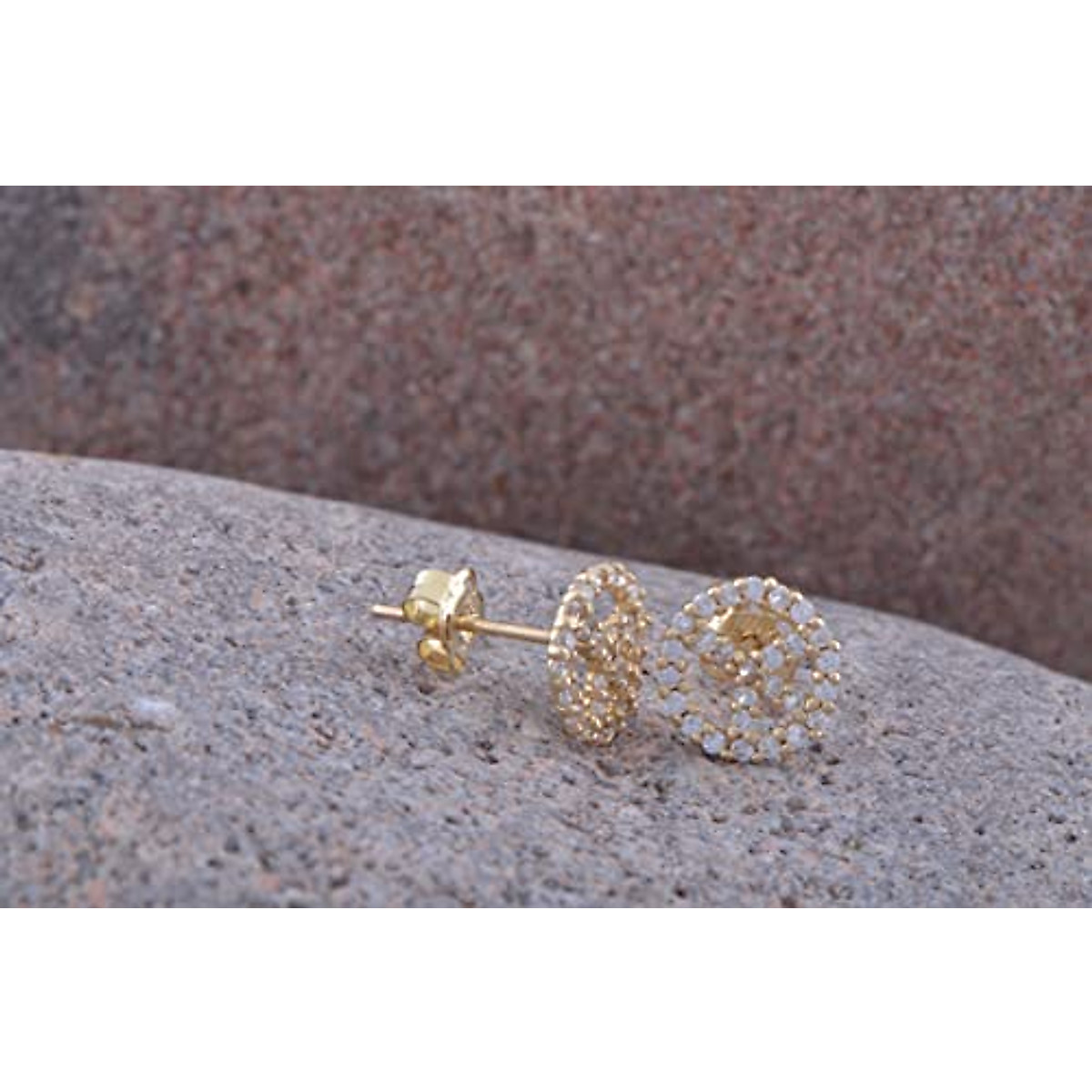 14K Solid Yellow Gold Womens Round Cubic Zirconia Cz Small Peace Sign Hipster Stud Earrings Perfect for Ladies - 0.27in