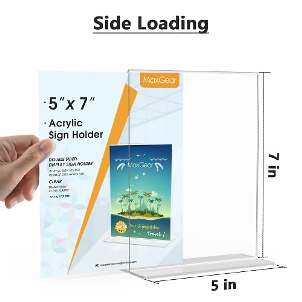 MaxGear Acrylic Sign Holder 5x7 inches 12 Pack, Table Paper Display Stand Clear Sign Frame Double Sided Menu Flyer Holder for Office, Restaurants, Store, Photo