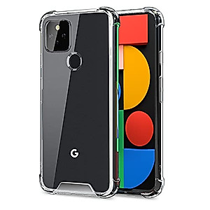 KIOMY Google Pixel 5 Case Diamond Clear with Hybrid Anti Yellow Design Hard PC Back Shell with TPU Raised Bezel Shockproof Bumper Protective Ultra Transparent Slim fit and Thin Cell Phone Cover