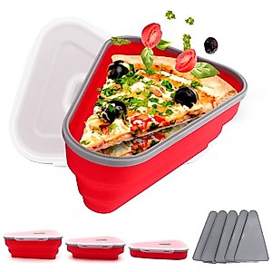 bkkbt Collapsable Pizza Storage Container - Reusable Pizza Box with 5 Microwaveable Serving Trays, Pizza Leftover Container Storage Space Saver, Microwave and Dishwasher Safe