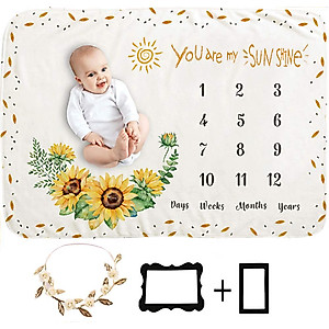 illikkuyax Baby Monthly Milestone Blanket Girl, 40×60 Inches Sunflower Milestone Blanket, You are My Sunshine, Flannel Fleece, Photography Backdrop Photo Prop