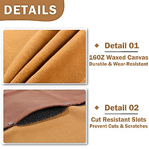 Chef's Knife Case, Heavy Duty 16oz Waxed Canvas Knife Carrier, 4 Slots Two-Color Knife Roll with Specialized Cut-Proof Cloth, Khaki & Brown (21.5"L x 17.5"W)