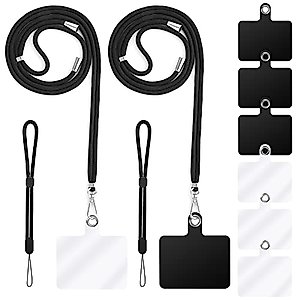Cobee Cell Phone Lanyard, 2 Pcs Phone Neck Lanyard + 2 Pcs Phone Wrist Lanyard Strap + 6 Pcs Phone Tether Patches, Nylon Crossboby Lanyard, Nylon Wrist Straps, PVC Phone Patch with Metal Ring