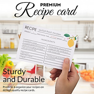 SAVEYON Lemon Recipe Box with Cards and Dividers - 60 Lemon Decor Recipe Card Gift Box with 15 Recipe Card Dividers and Wooden Recipe Card Holder | Lemon Recipe Card Box, Lemon Recipe Tin