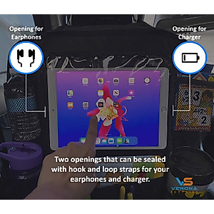 VERONA SUPPLIES Car Seat Organizer 2 Pack with Kick Mats - Muti-Pocket Back Seat Storage Bag with Touch Screen Tablet Holder, to Organize Toy, iPad, Bottle, Snacks, Books