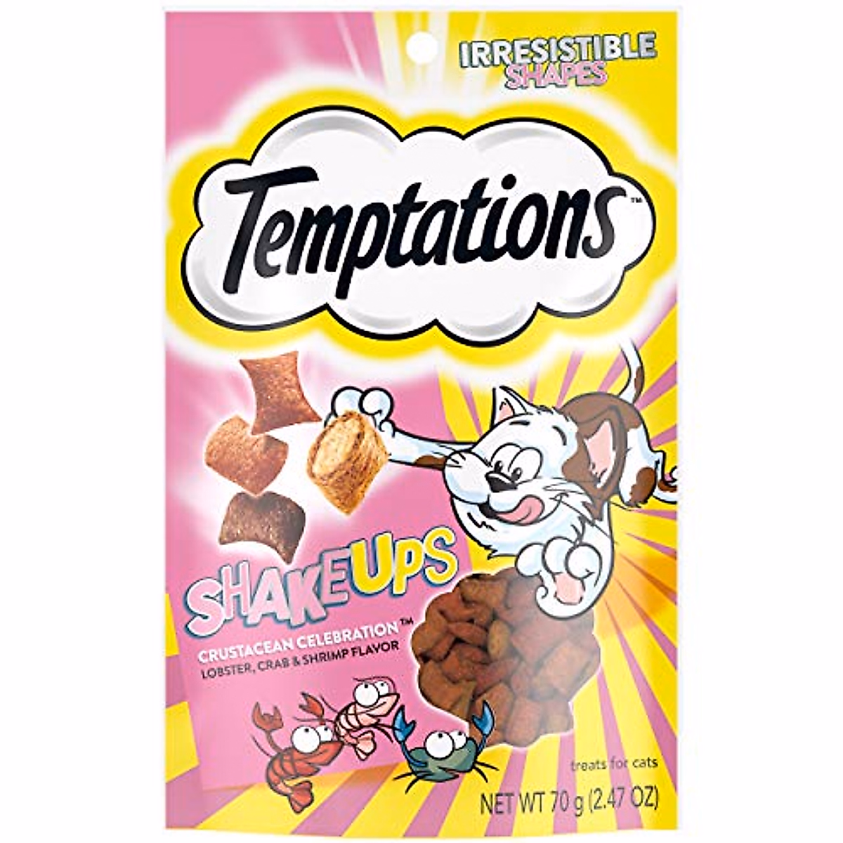 TEMPTATIONS ShakeUps Crunchy and Soft Cat Treats, Crustacean Celebration Flavor, (12) 2.47 oz. Pouches
